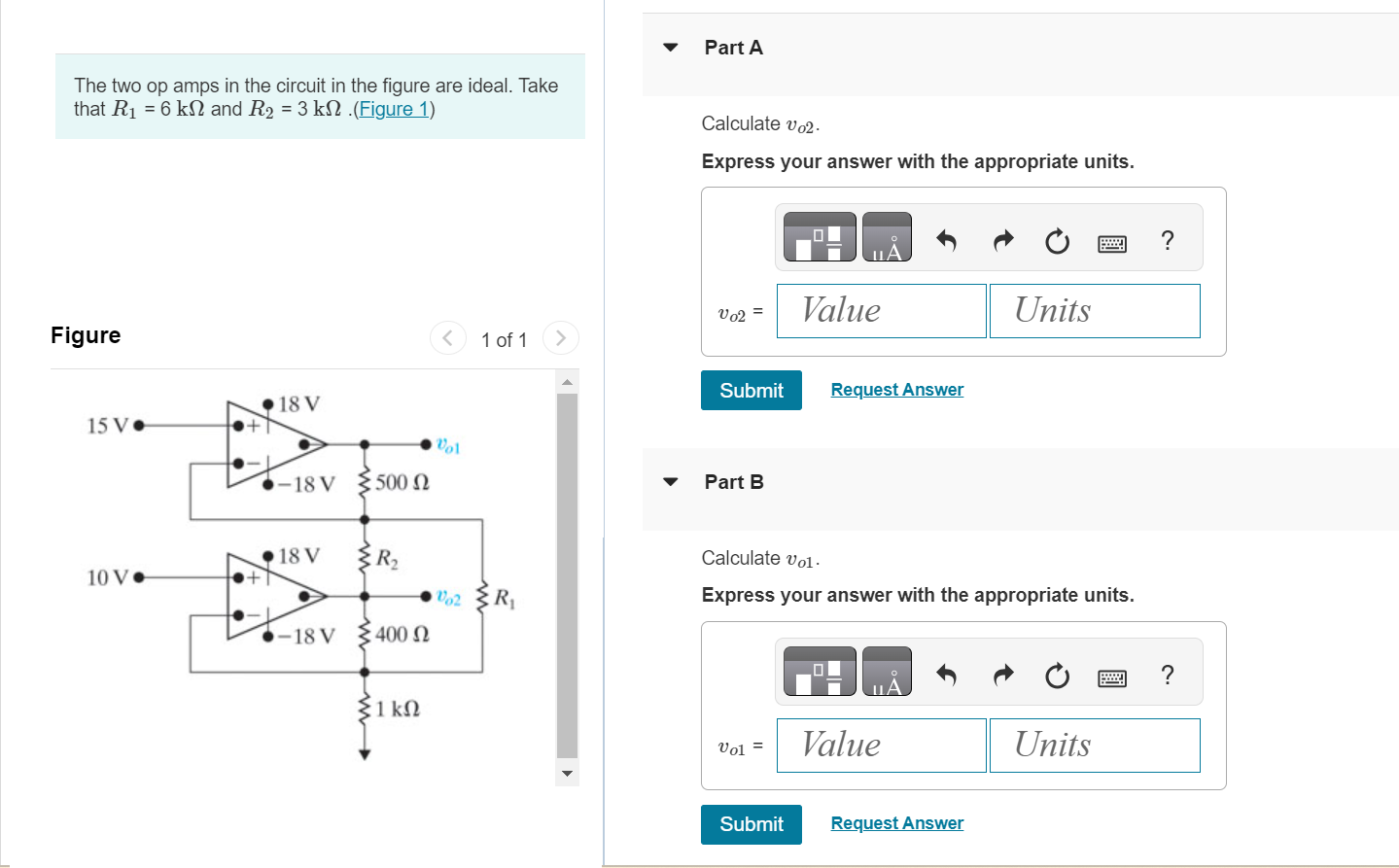 Solved The two op amps in the circuit in the figure are | Chegg.com