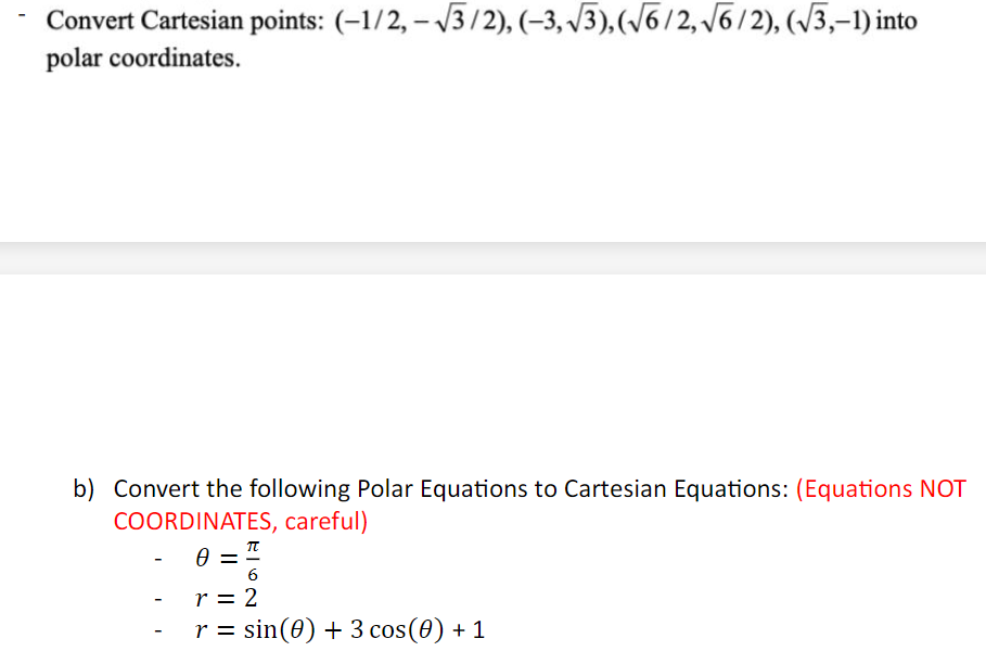 Solved Convert Cartesian points: | Chegg.com