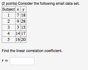 Solved (2 points) Consider the following small data set. | Chegg.com