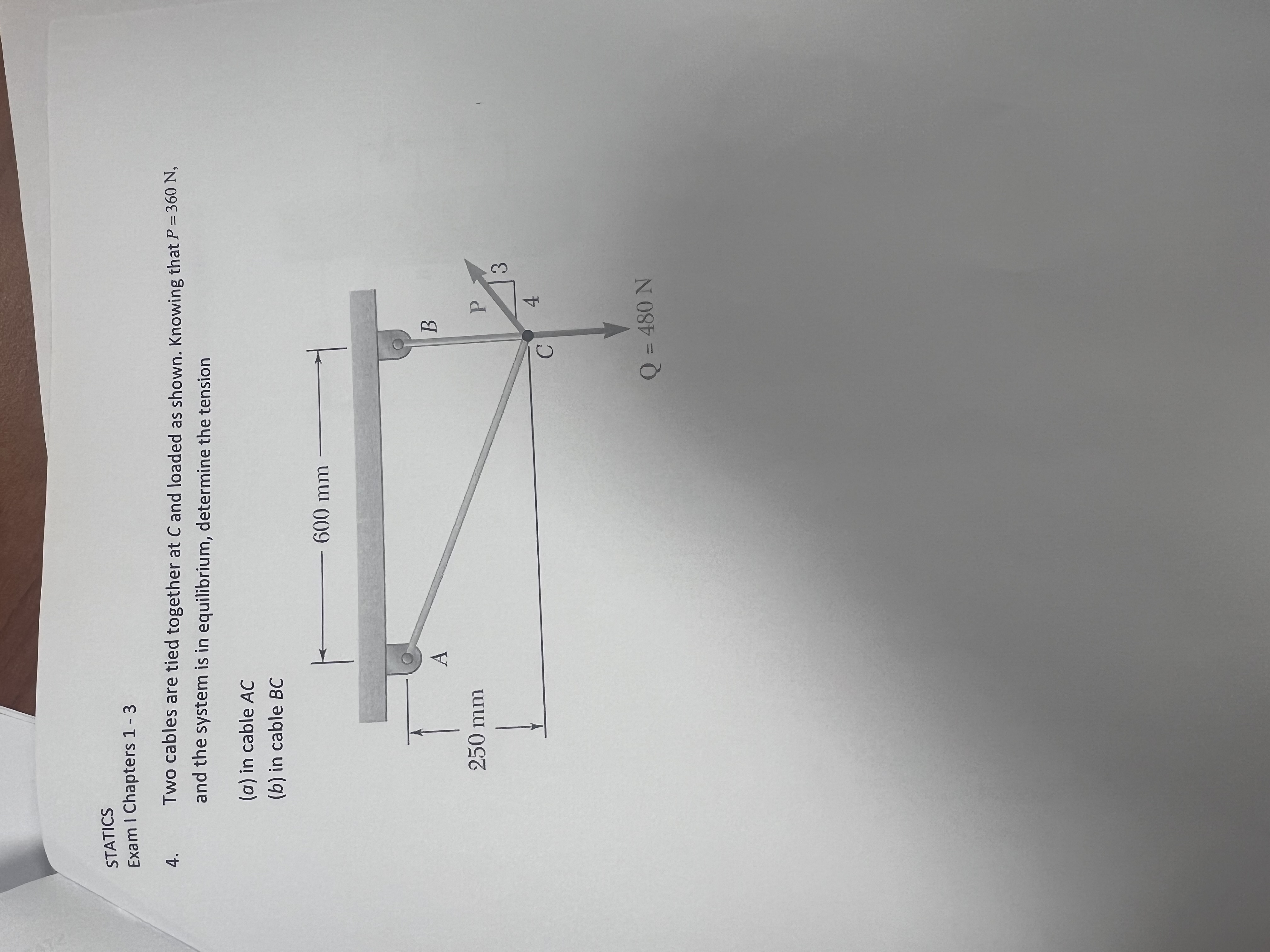 Solved STATICS Exam I Chapters 1−3 4. Two cables are tied | Chegg.com