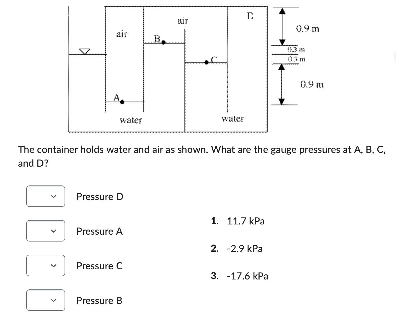 Solved The container holds water and air as shown. What are | Chegg.com