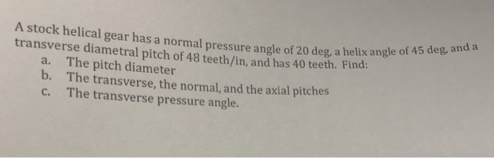 Solved A stock helical gear has a normal pressure angle of | Chegg.com