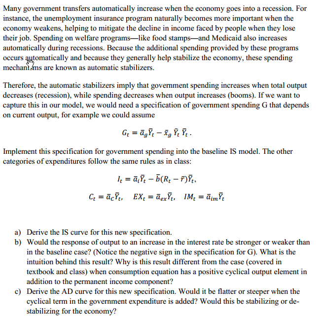 Many government transfers automatically increase when | Chegg.com