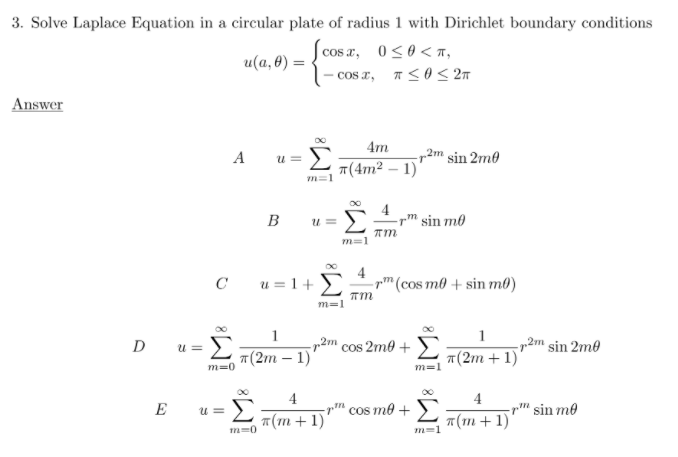 Solved 3. Solve Laplace Equation in a circular plate of | Chegg.com