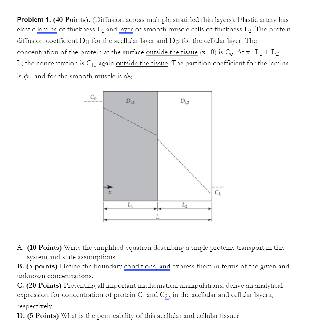 Solved Problem 1. (40 Points). (Diffusion across multiple | Chegg.com
