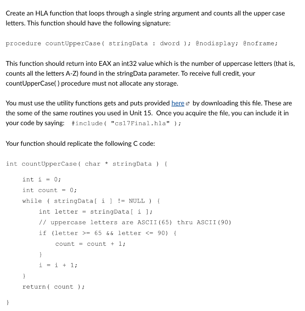 Create an HLA function that loops through a single | Chegg.com