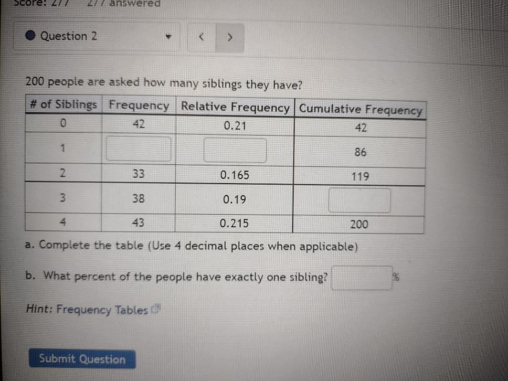 Solved 200 people are asked how many siblings they have? a. | Chegg.com