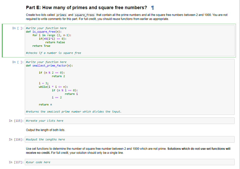 Solved Part E: How many of primes and square free numbers? 1 | Chegg.com