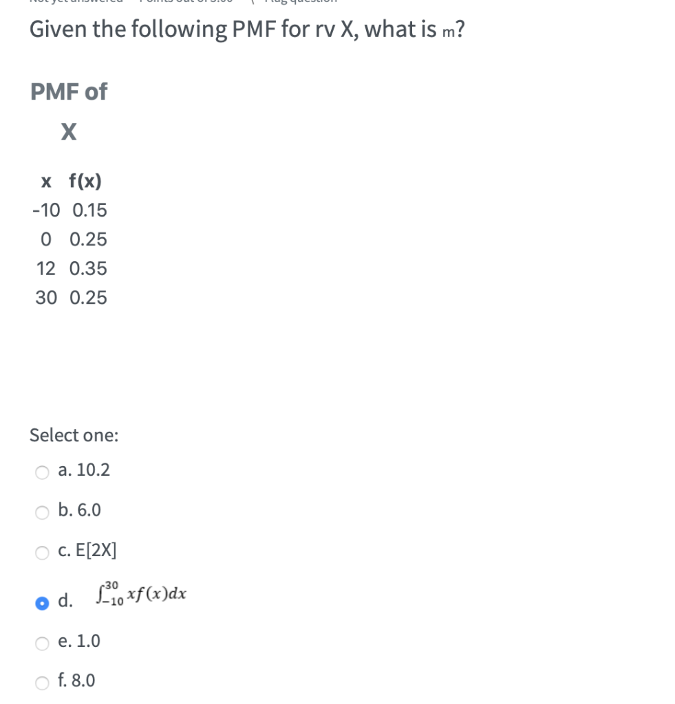 Solved Given the following PMF for rv X, what is m? PMF of Х | Chegg.com