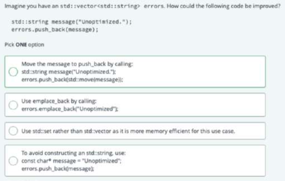 Solved Imagine you have an std: : vector estd: : strings | Chegg.com