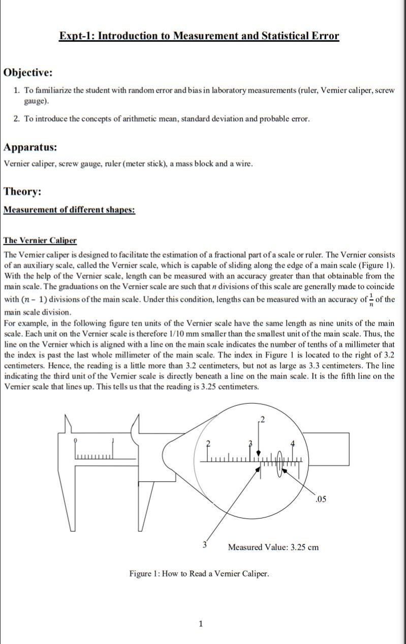 Solved Expt-1: Introduction to Measurement and Statistical | Chegg.com