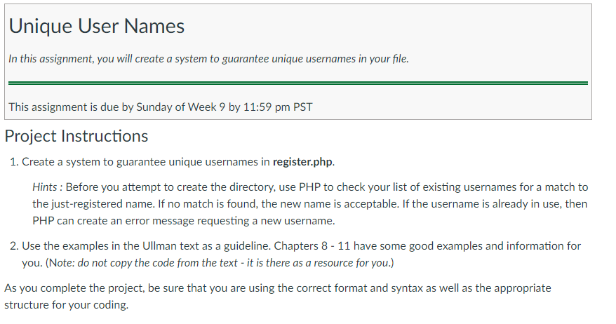 Solved Unique User Names In this assignment, you will create | Chegg.com