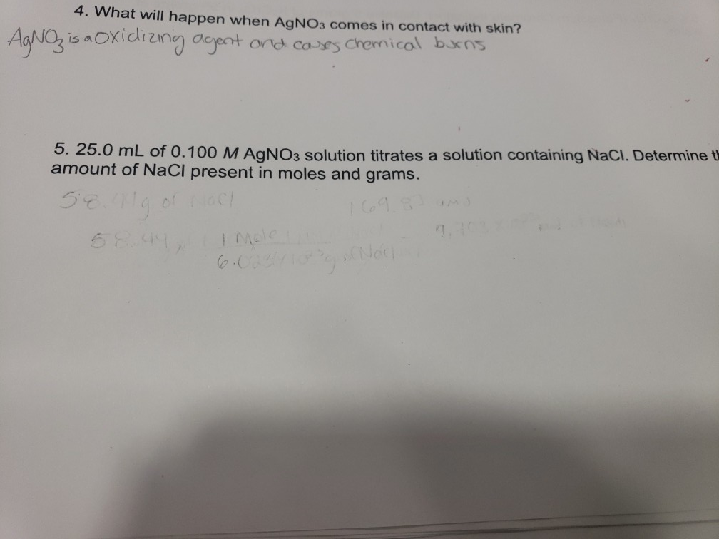Solved 4. What will happen when AgNO3 comes in contact with | Chegg.com
