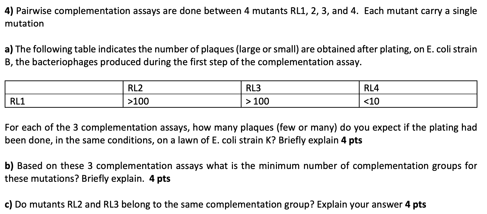 Solved 4) Pairwise complementation assays are done between 4 | Chegg.com