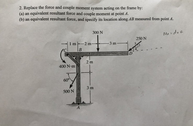 Solved 2. Replace the force and couple moment system acting | Chegg.com