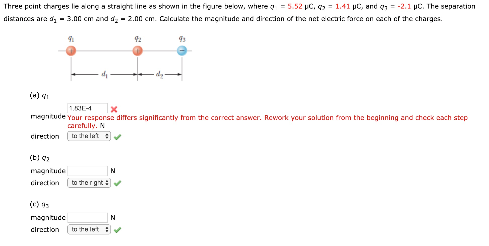 Solved Three point charges lie along a straight line as | Chegg.com