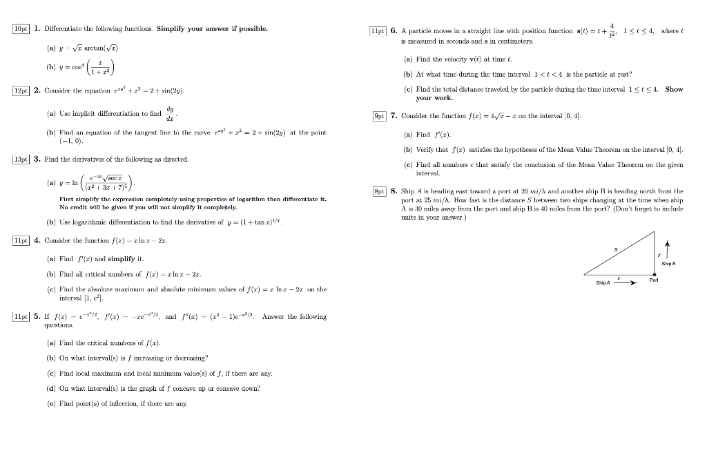 Solved 10pt 1 Differentiate The Following Functions