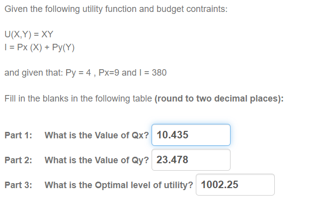 Solved Given the following utility function and budget | Chegg.com