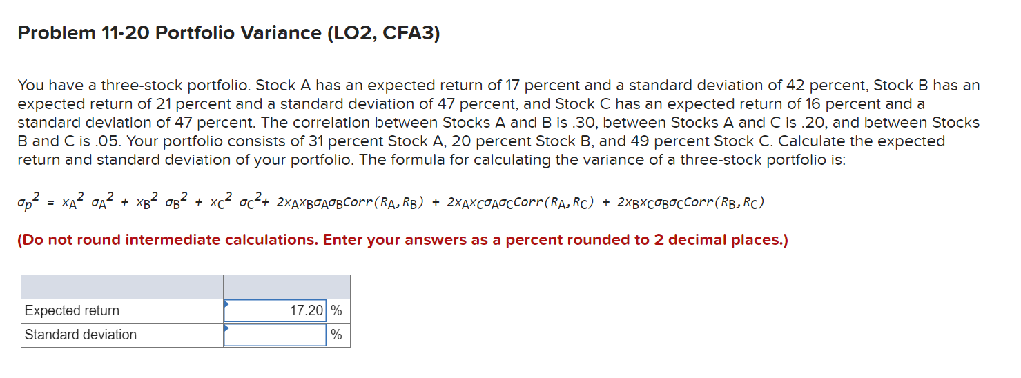 Solved Problem 11-20 Portfolio Variance (LO2, CFA3) You have | Chegg.com