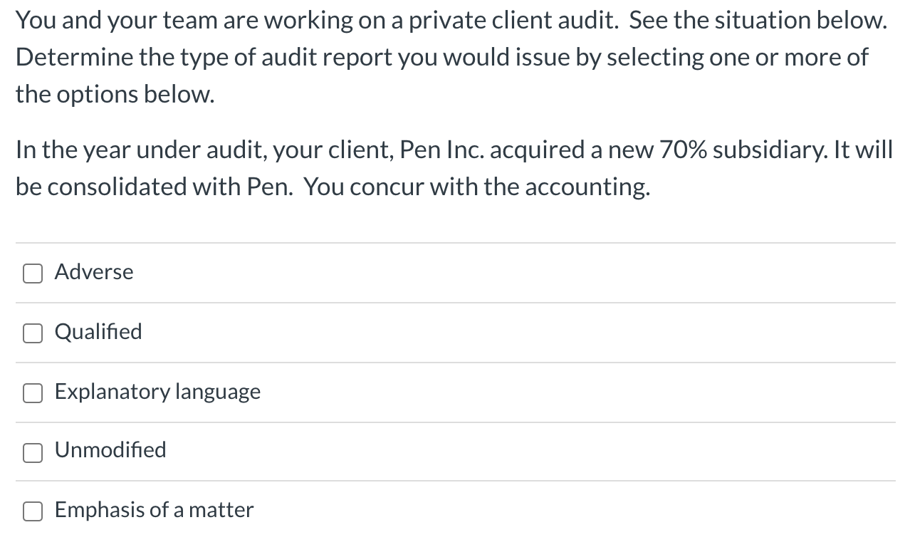 Solved You and your team are working on a private client | Chegg.com