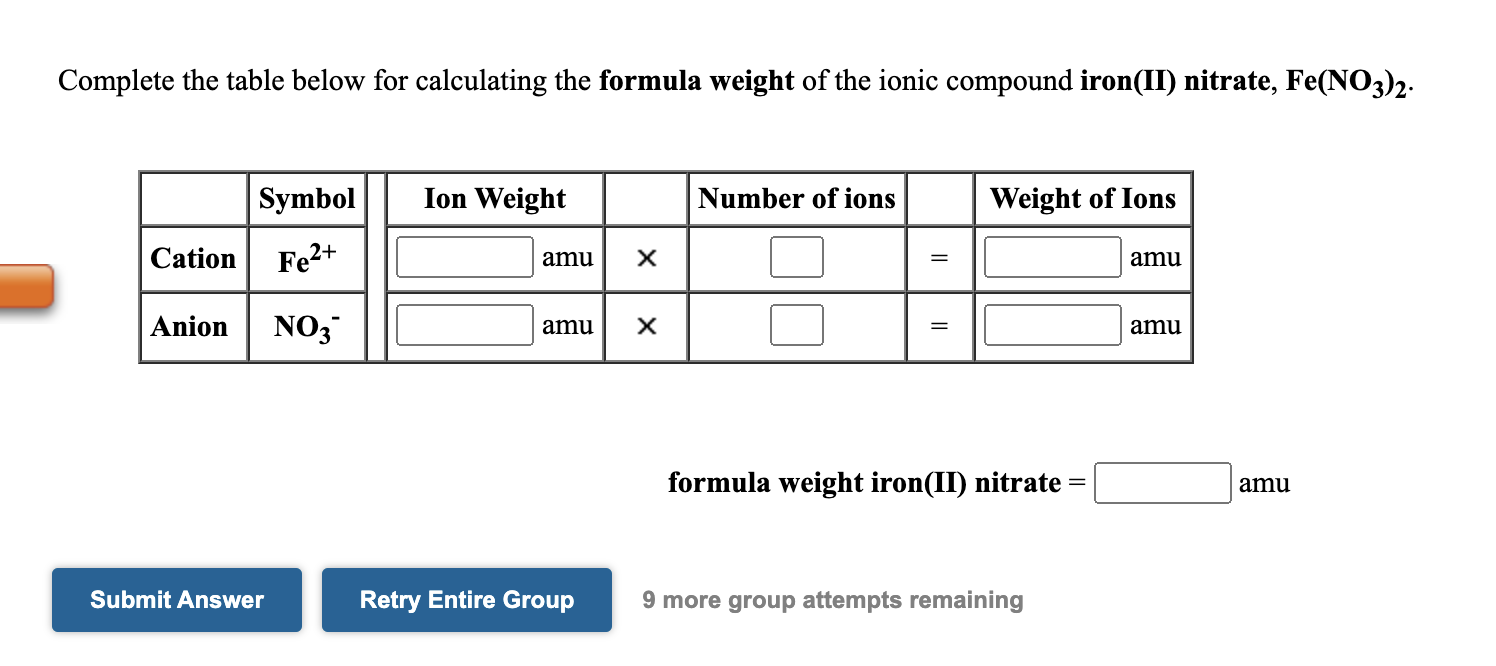Solved Complete the table below for calculating the formula | Chegg.com