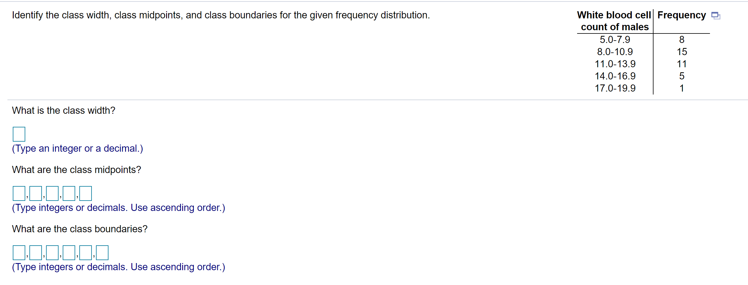 Solved Identify the class width, class midpoints, and class | Chegg.com