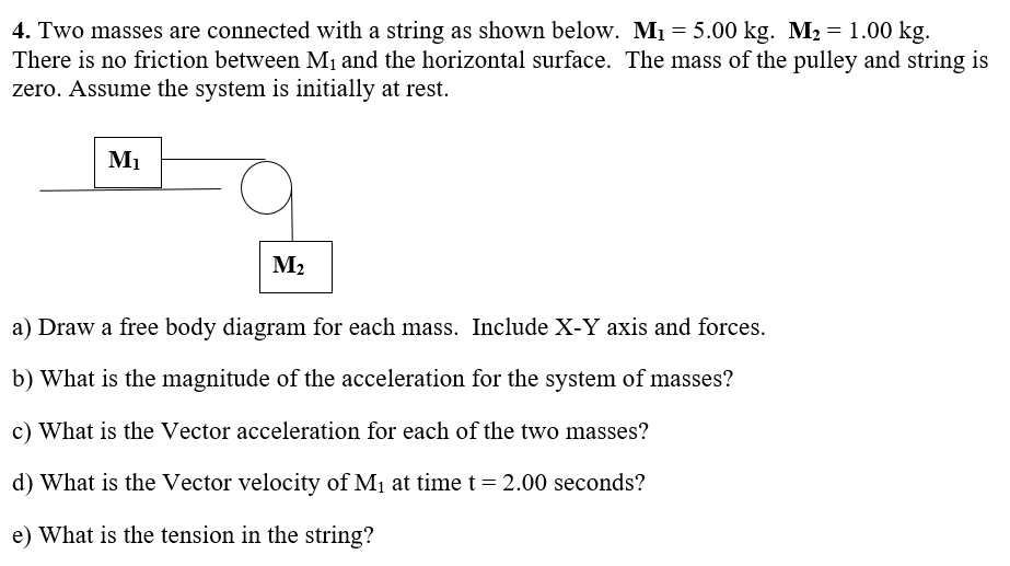 Solved 4. Two masses are connected with a string as shown | Chegg.com