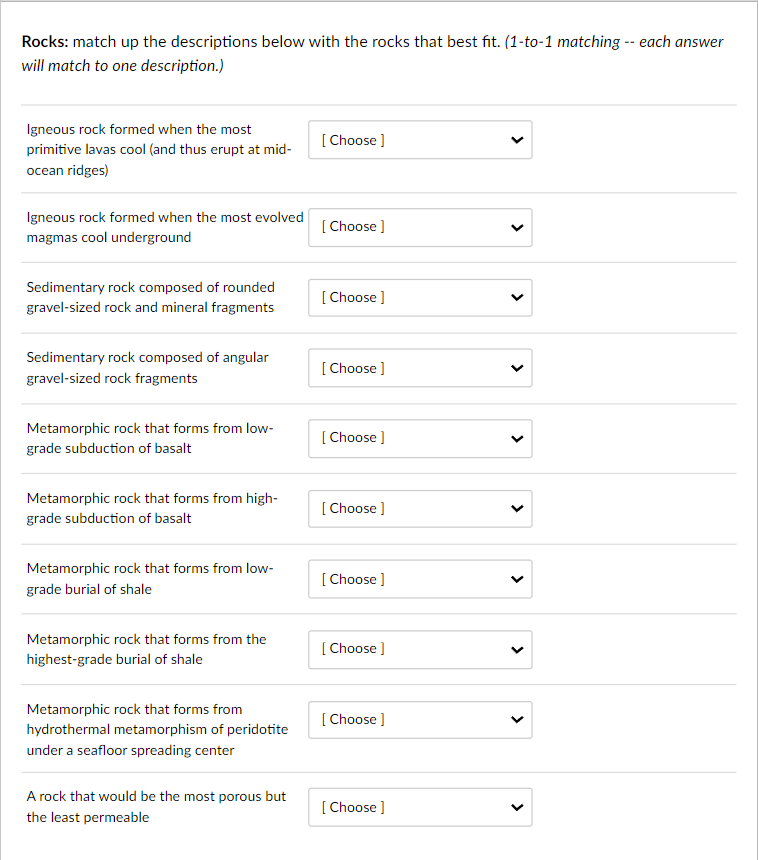 Solved Rocks: match up the descriptions below with the rocks | Chegg.com