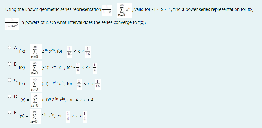 Solved 00 Using the known geometric series representation | Chegg.com