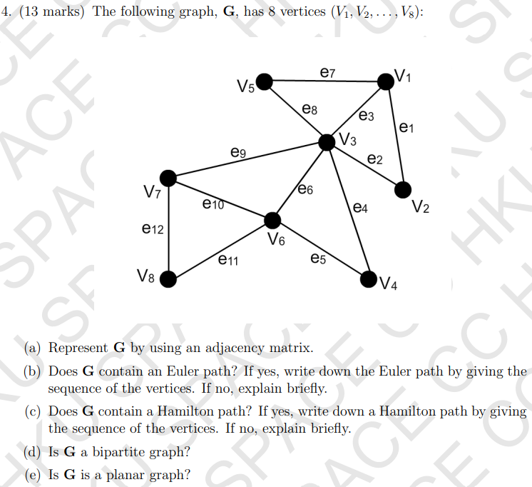 Solved 4. (13 marks) The following graph, G, has 8 vertices | Chegg.com