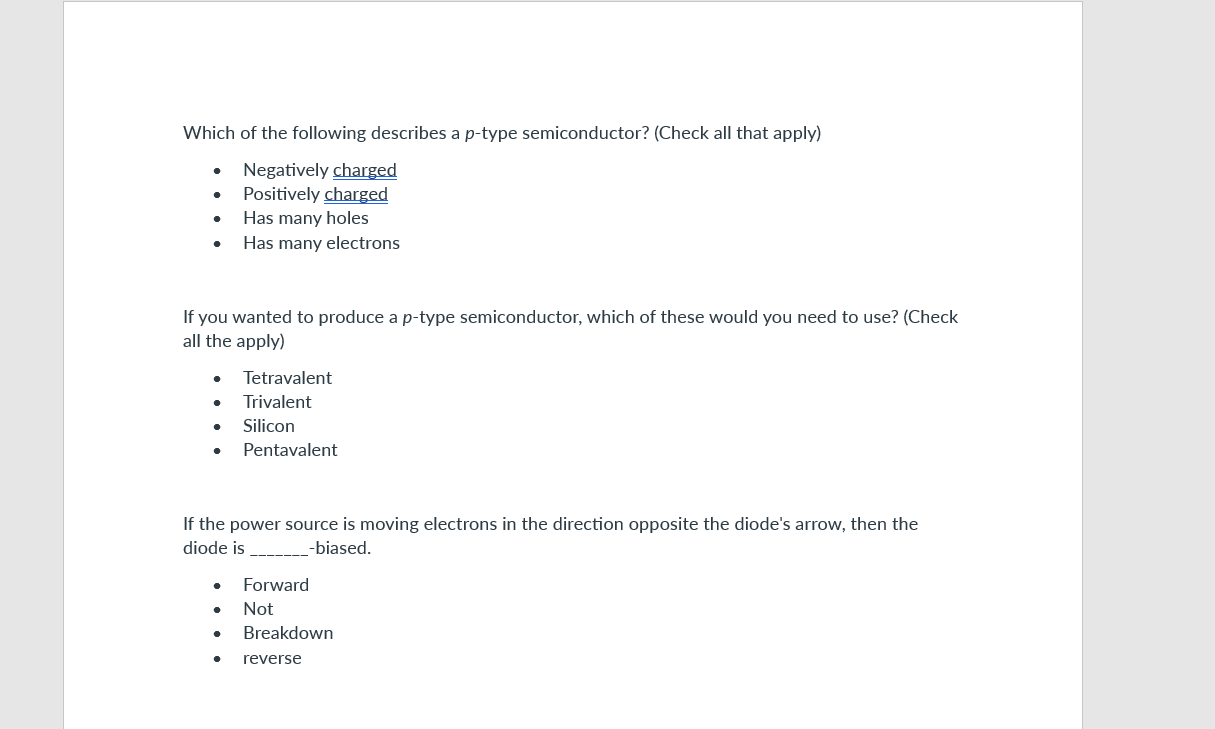 Solved Which of the following describes a p-type | Chegg.com