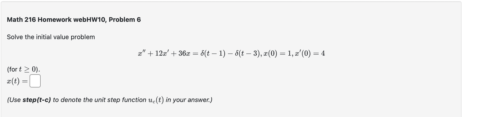 Solved Math 216 Homework webHW10, Problem 6 Solve the | Chegg.com