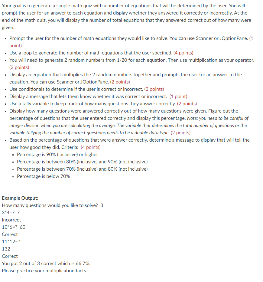 Solved Your goal is to generate a simple math quiz with a | Chegg.com