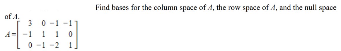 Solved Find bases for the column space of A, the row space | Chegg.com