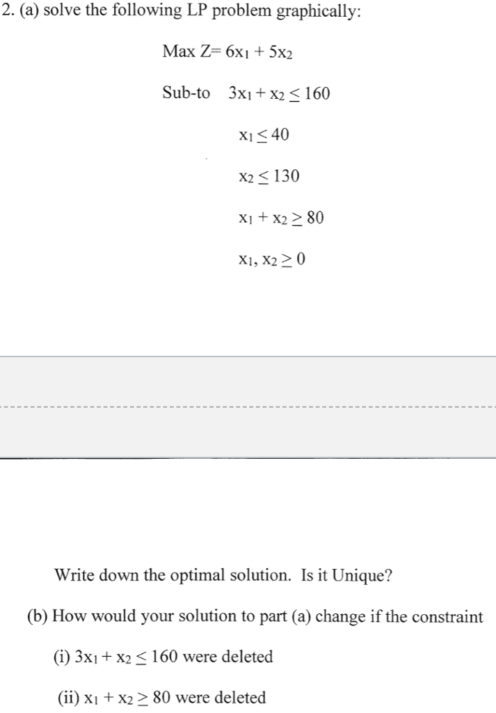 Solved 2. (a) solve the following LP problem graphically: | Chegg.com