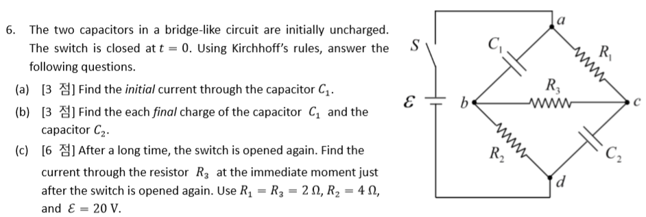 Solved 6. The two capacitors in a bridge-like circuit are | Chegg.com