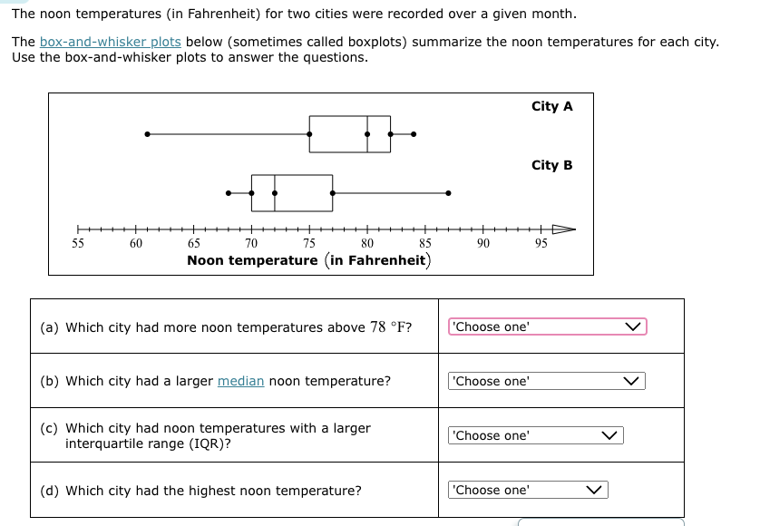 Solved The noon temperatures (in Fahrenheit) ﻿for two cities | Chegg.com
