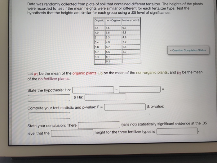 Solved Data was randomly collected from plots of soil that | Chegg.com