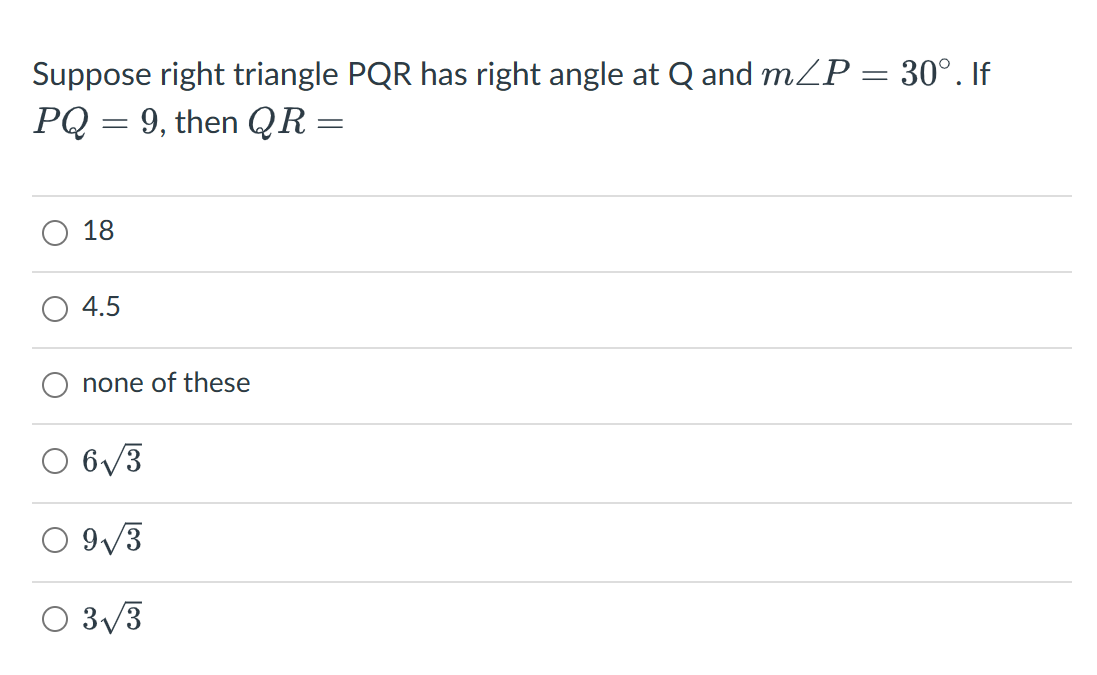 Solved Suppose right triangle PQR has right angle at Q and | Chegg.com