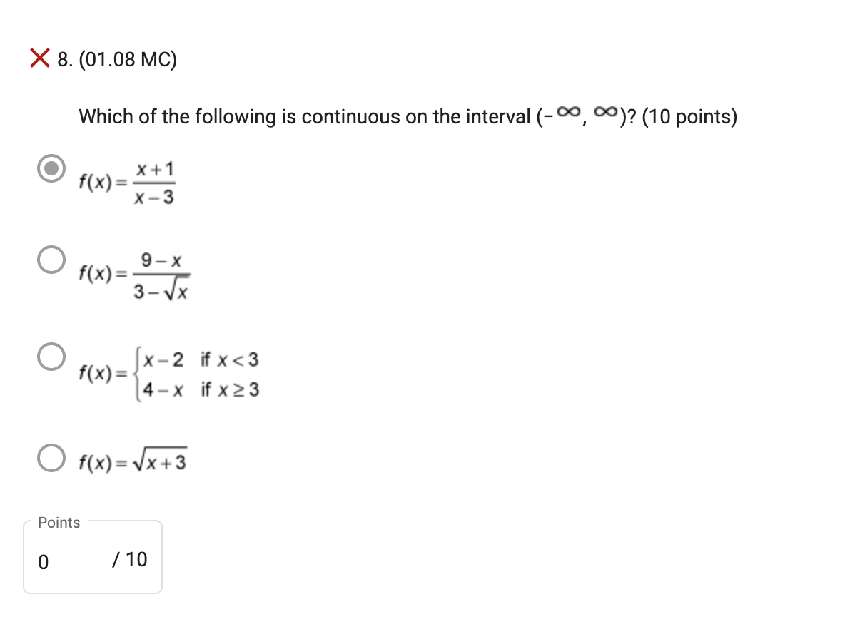 Solved Which of the following is continuous on the interval | Chegg.com