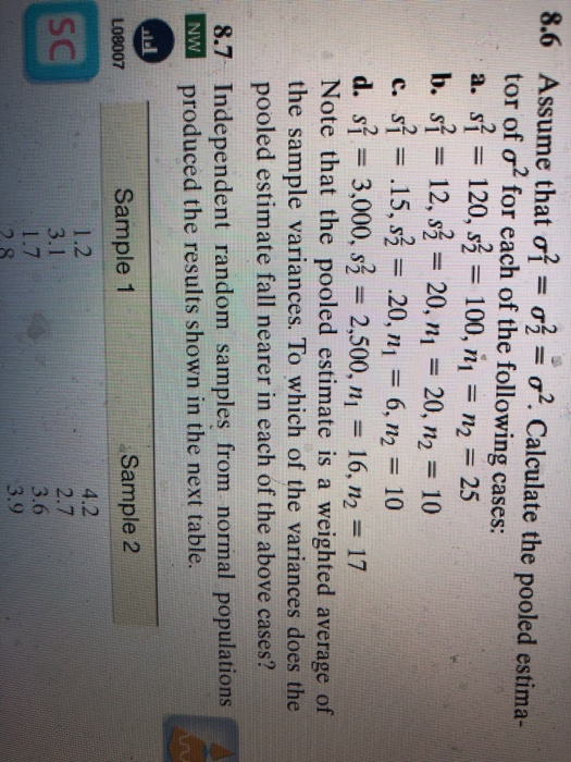 Solved 8.6 Assume that ?-? ?2. Calculate the pooled estima- | Chegg.com