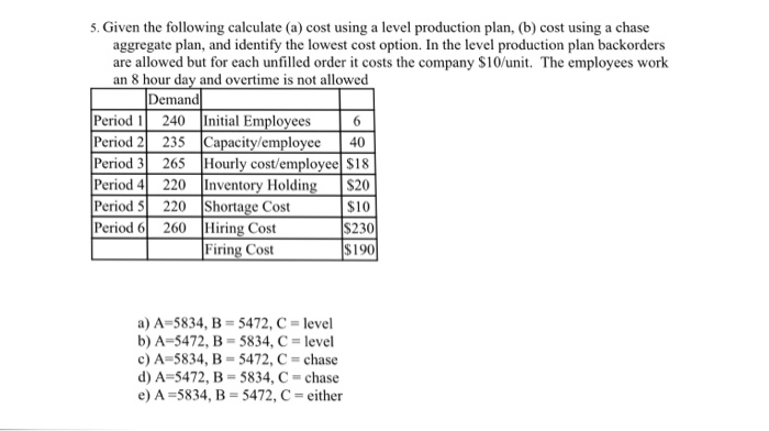 5. Given the following calculate (a) cost using a | Chegg.com