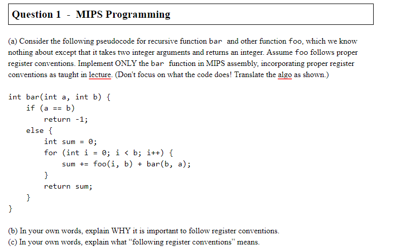 Solved Question 1 Mips Programming A Consider The