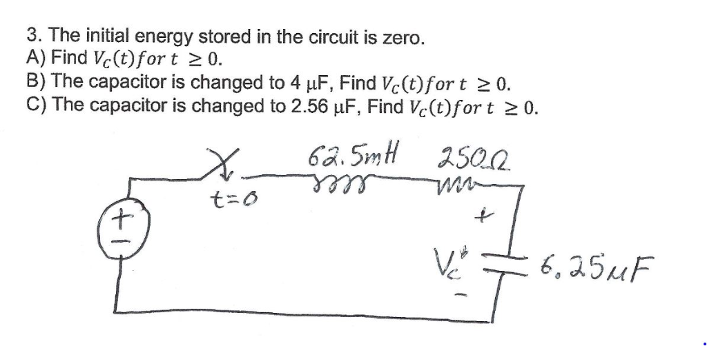 Solved 3. The initial energy stored in the circuit is zero. | Chegg.com
