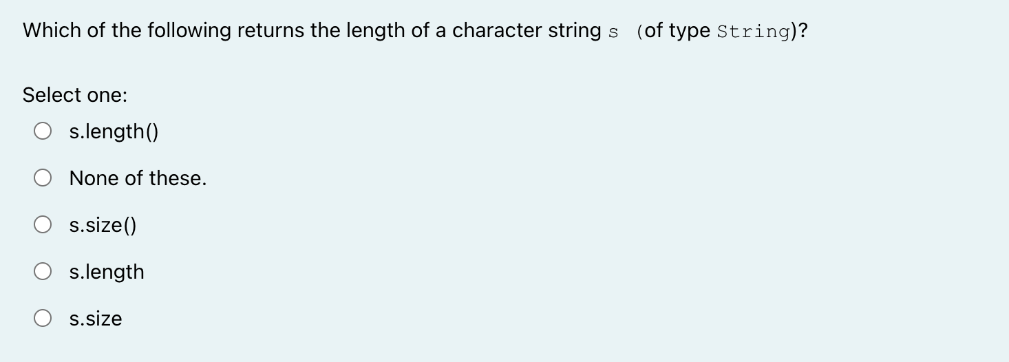 Solved Which of the following returns the length of a | Chegg.com