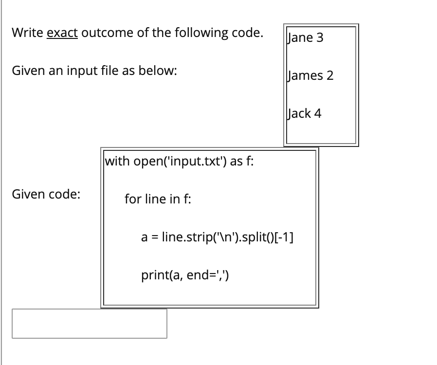 Solved Write exact outcome of the following code. Jane 3 | Chegg.com