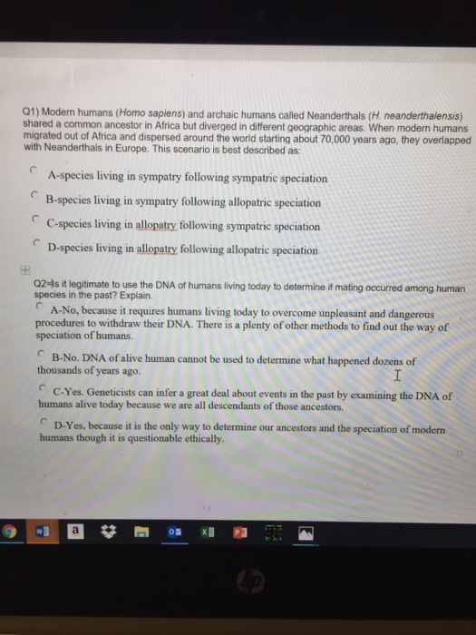 Solved Q1) Modern humans (Homo sapiens) and archaic humans | Chegg.com