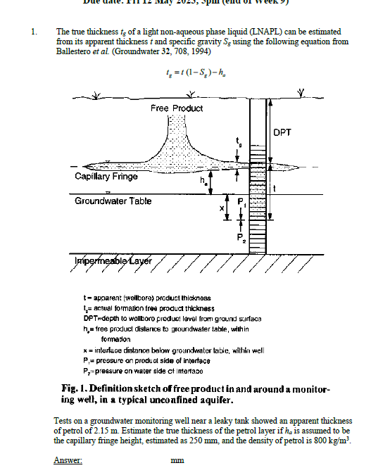 Solved The true thickness tg of a light non-aqueous phase | Chegg.com