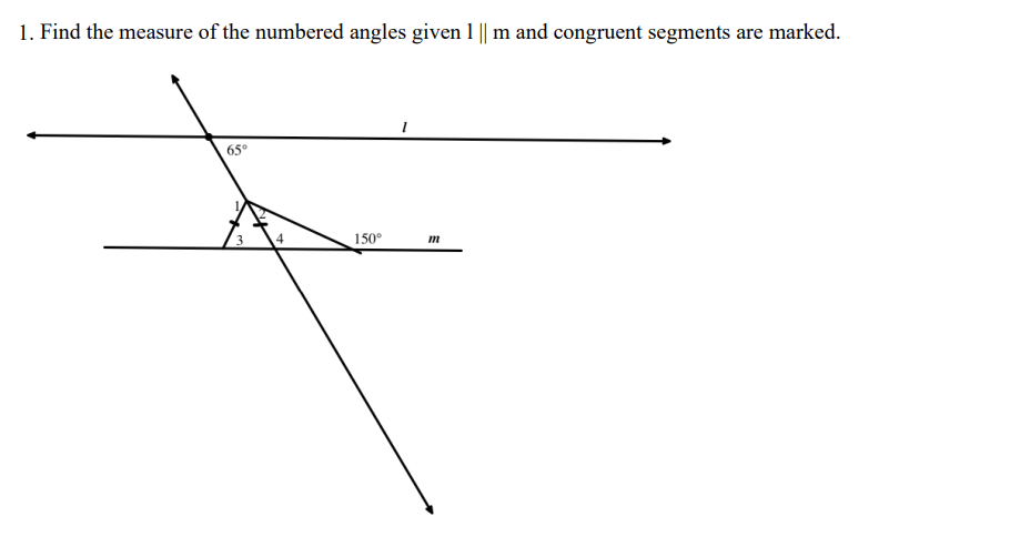 Solved 1. Find the measure of the numbered angles given 1∥m | Chegg.com