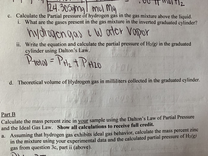 Solved 4.3 Calculate the Partial pressure of hydrogen gas in | Chegg.com